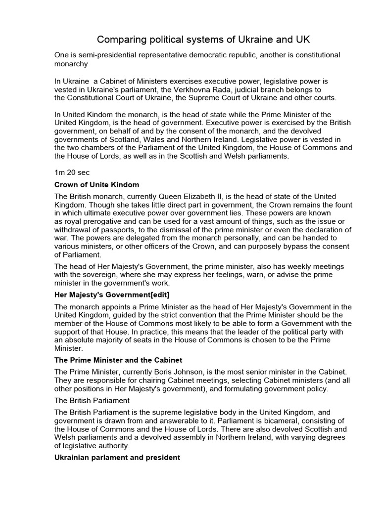 Comparing Political Systems of Ukraine and UK | PDF | Government Of The ...