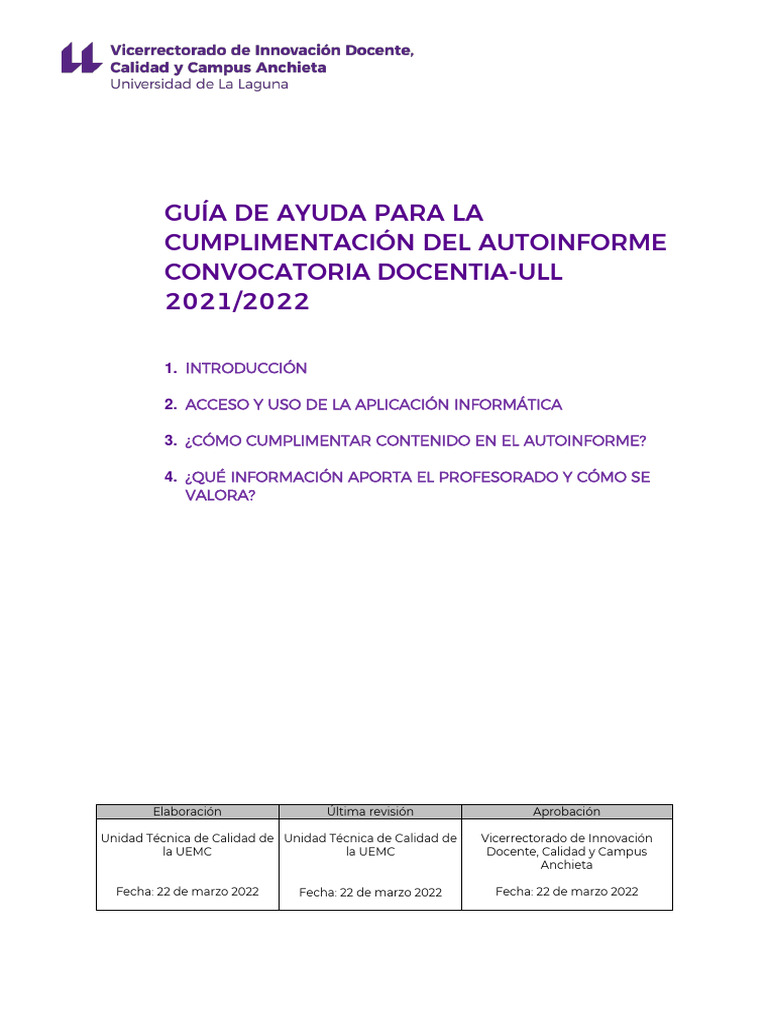 Guía para Autoinforme DOCENTIA 2021/2022 | PDF | Evaluación | Maestros