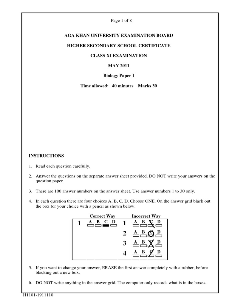 AKU EB - Biology - XI - Paper I - 2011 - May | PDF | Sexual ...