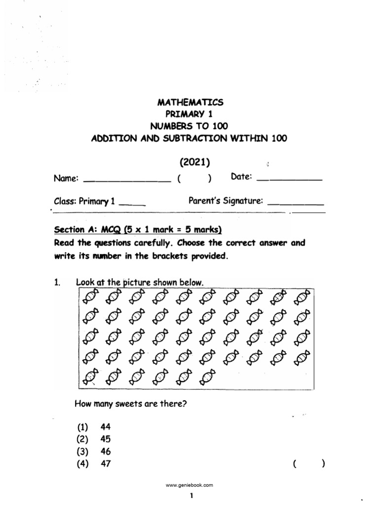 Primary 1 - Maths - 2021 - Topical Assessment - 2 | PDF