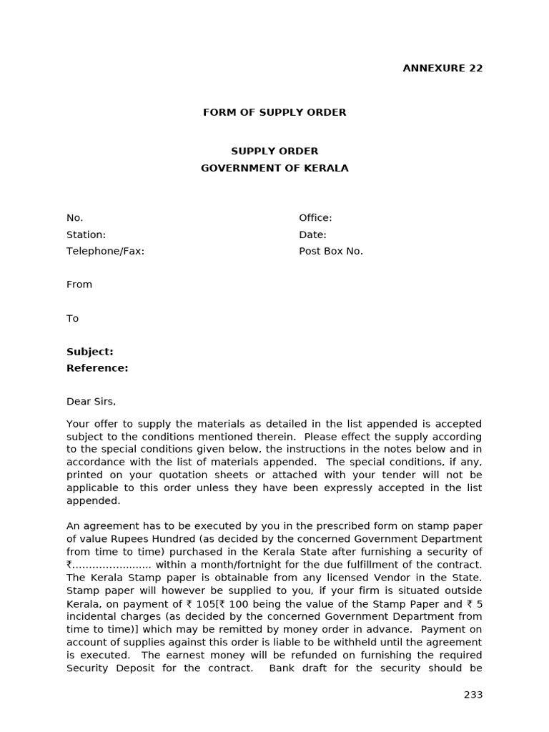 Supply Order Format - Annexure 22 | PDF | Receipt | Postage Stamp