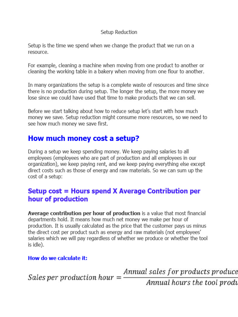 Setup Reduction | PDF | Cost | Tools