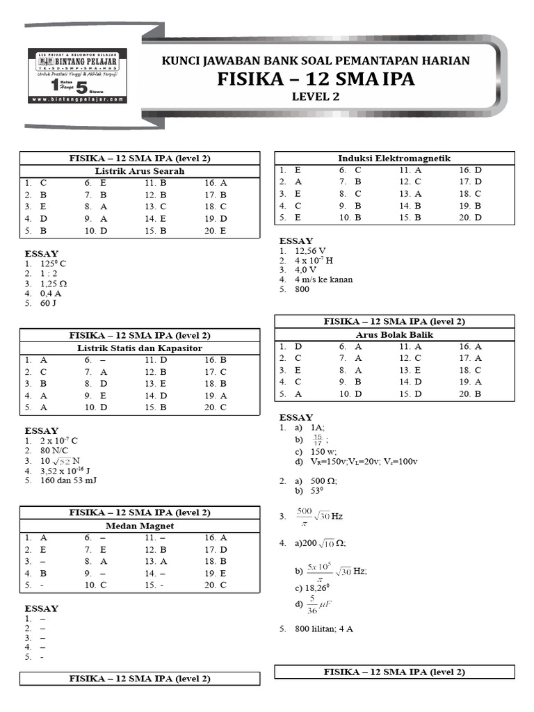 X - Kunci Jawaban Bank Soal FISIKA - 12 SMA IPA (LEVEL 2) (Layout) 2 | PDF