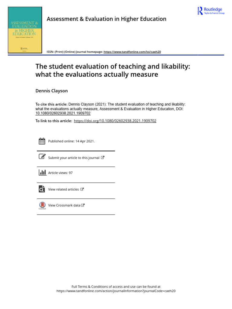 Likability's Impact on Teaching Evaluations | PDF | Cognition ...