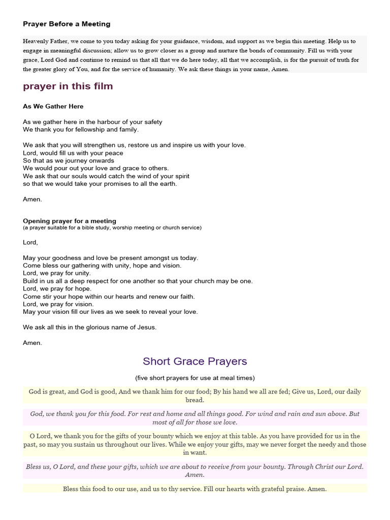 Prayer For Meeting | PDF | Prayer | Love