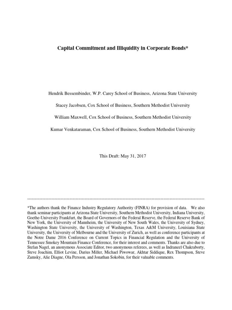 Capital Commitment and Illiquidity in Corporate Bonds | PDF | Bonds ...
