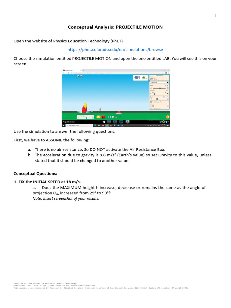 PT 1 Projectile Motion | PDF | Physical Quantities | Mechanics