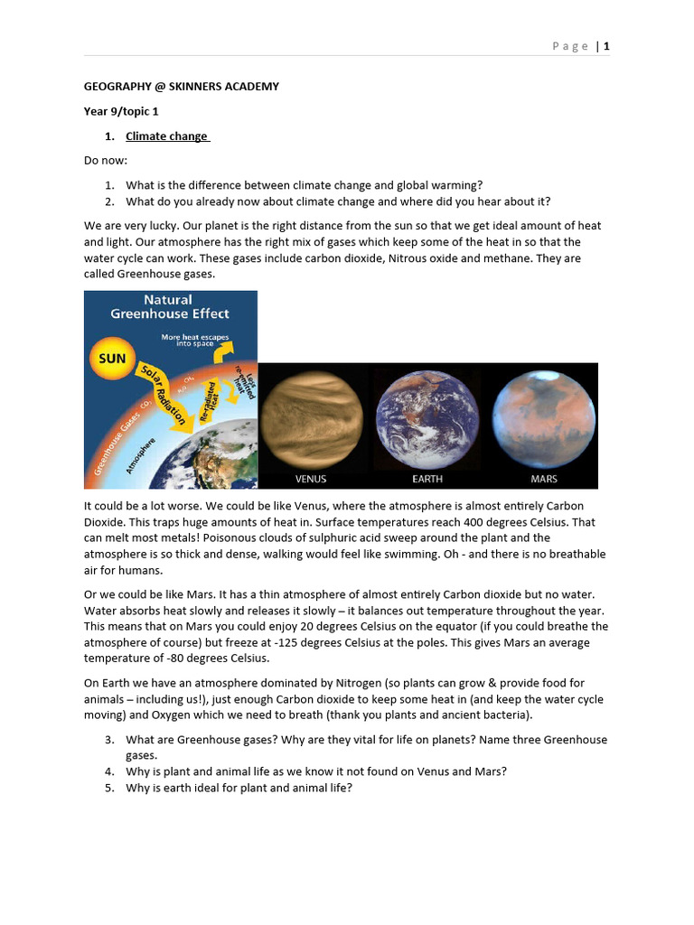 Year 9 Topic 1 Climate Change | PDF | Earth | Greenhouse Effect