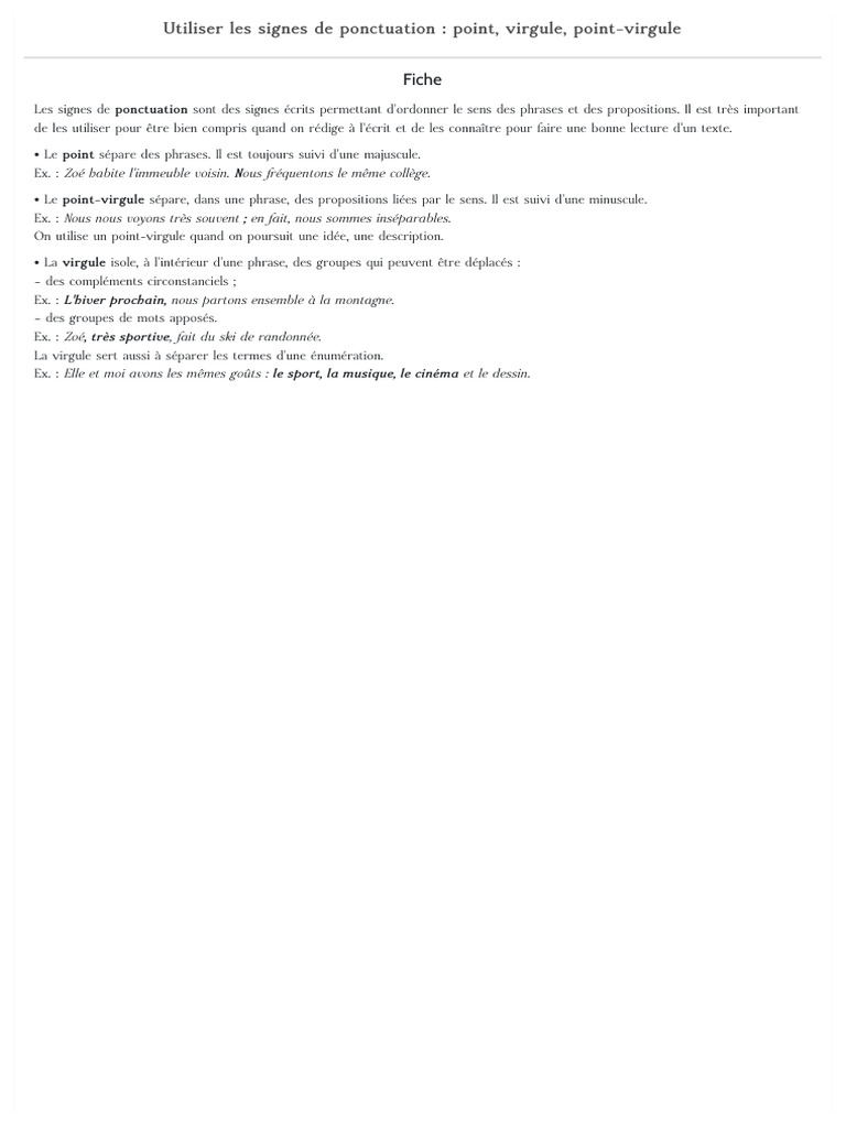 Guide de Ponctuation : Point, Virgule, Point-Virgule | PDF