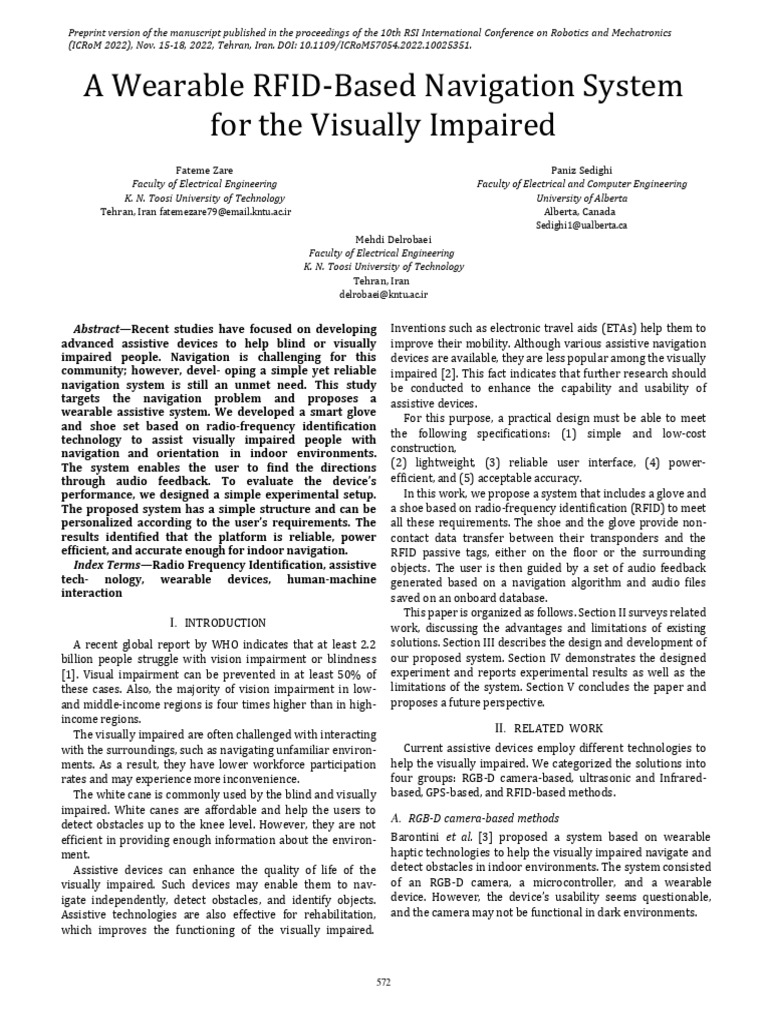 Navigation For Visually Impaired | PDF | Radio Frequency Identification | Wearable Technology