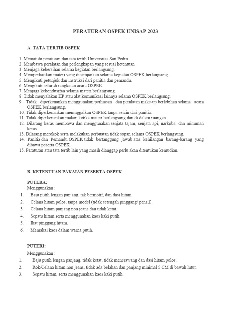 Peraturan Ospek Unisap 2023 | PDF