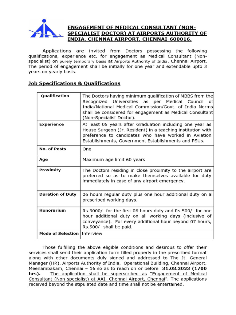 AAI Medical Consultant Post Notification Application Form | PDF | Legal Liability | Consultant