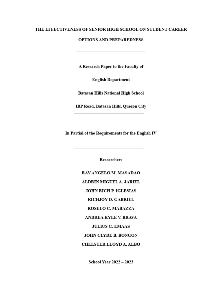 Senior High School Career Preparedness Study | PDF | Survey Methodology ...