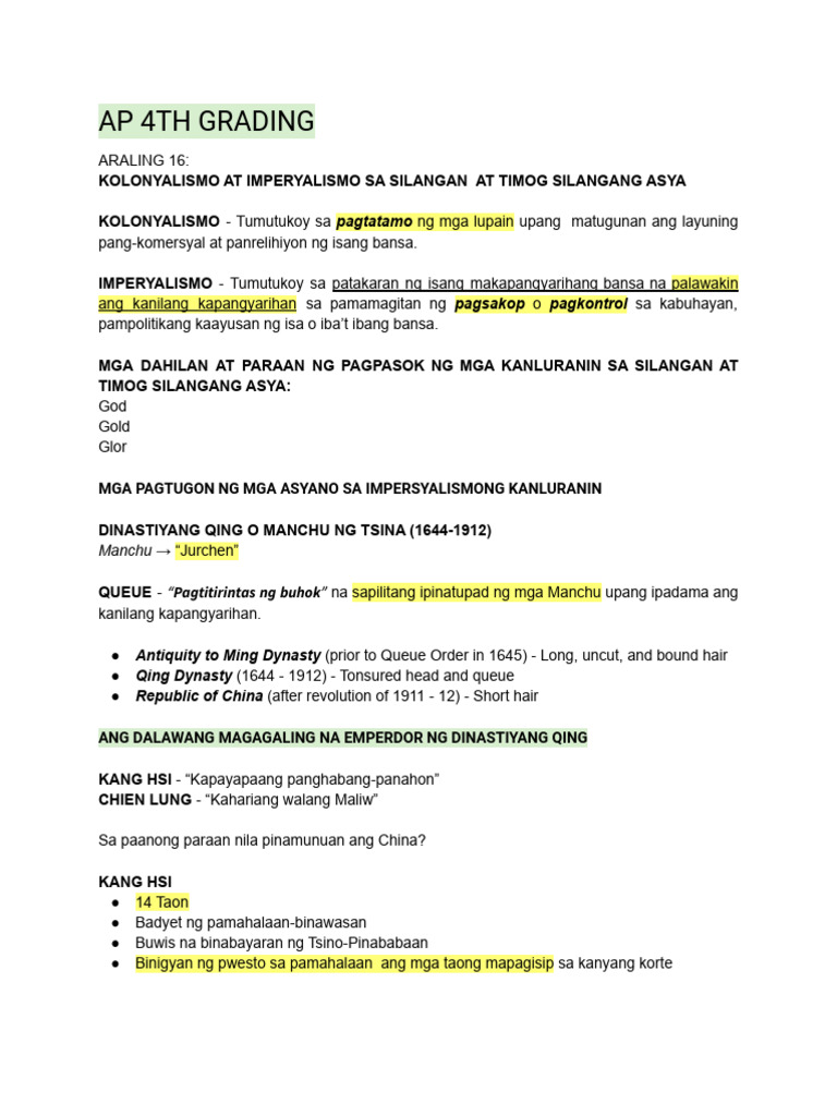 AP 4th Grading | PDF