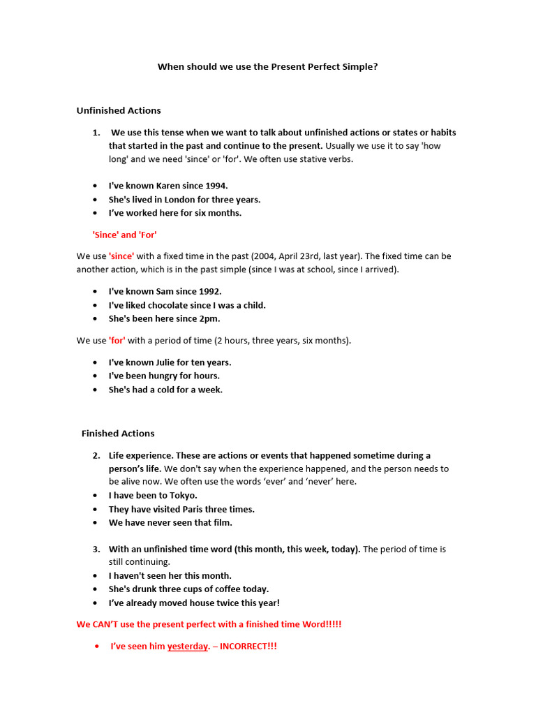 Present Perfect Simple and Continuous | PDF | Grammatical Tense ...