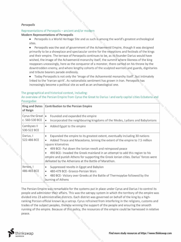 Persepolis Notes Yr 11 | PDF | Achaemenid Empire | Cyrus The Great