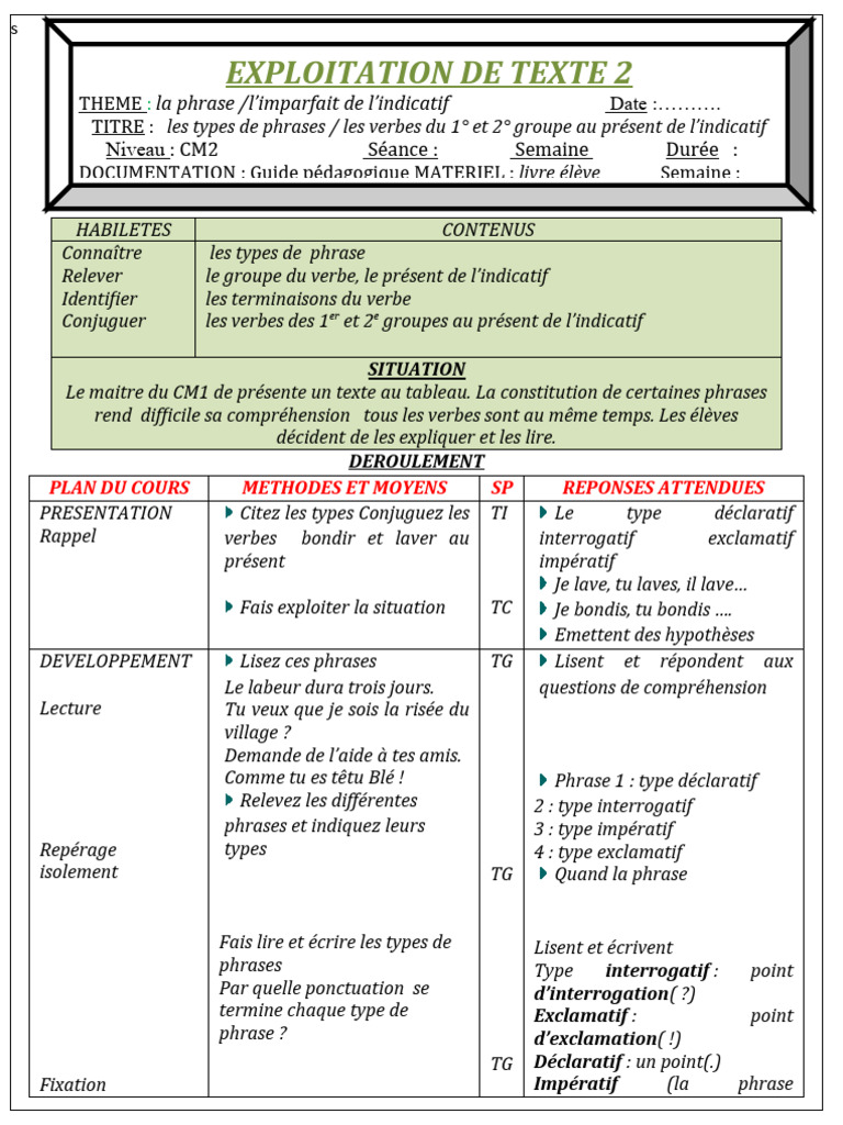 Verbes et types de phrases au présent | PDF | Verbe | Complément d'objet