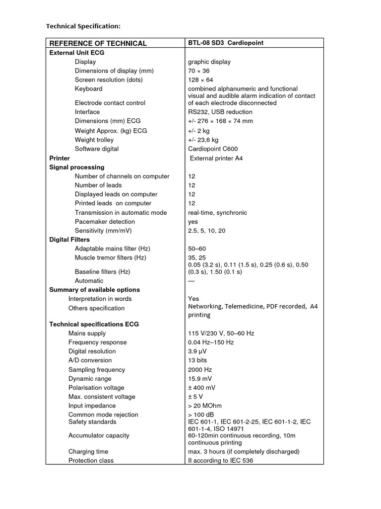 Spesifikasi - BTL-08 SD3 Cardiopoint | PDF | Electrocardiography ...