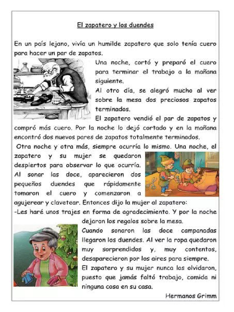 COMPRENSIÓN LECTORA Los Duendes y El Zaptaero | PDF