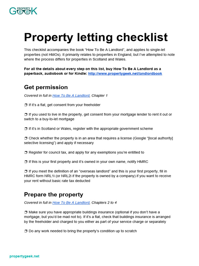 UK Landlord Letting Checklist | PDF | Leasehold Estate | Private Law