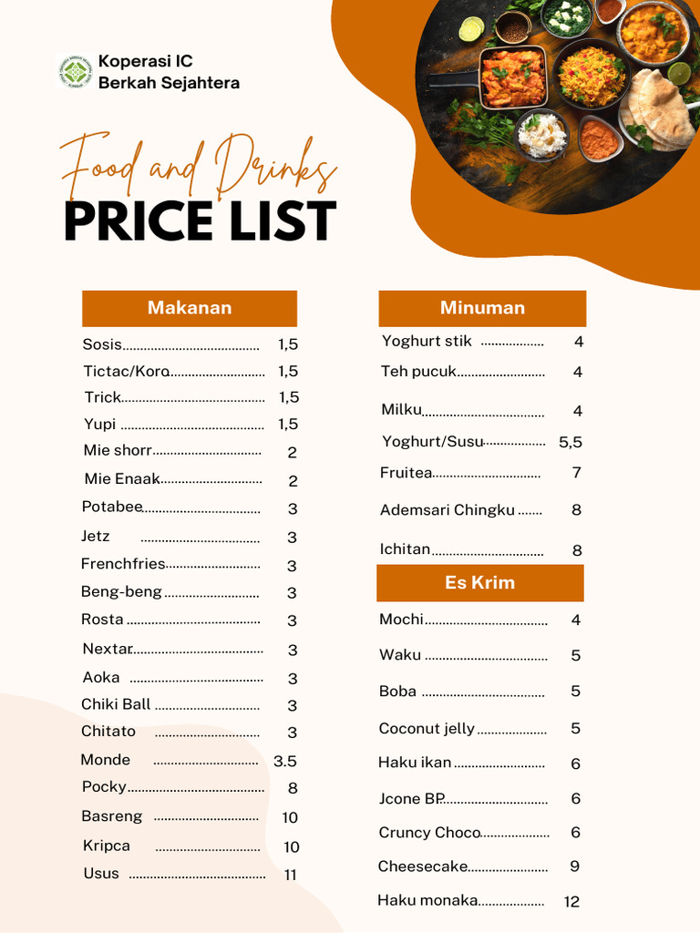 Orange Aesthetic Rimberio Food Price List | PDF