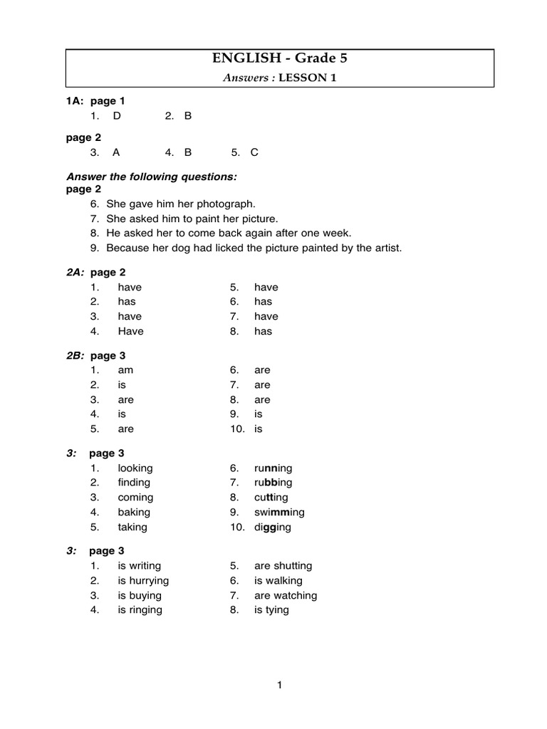 Answers Eng G5 2020 | PDF
