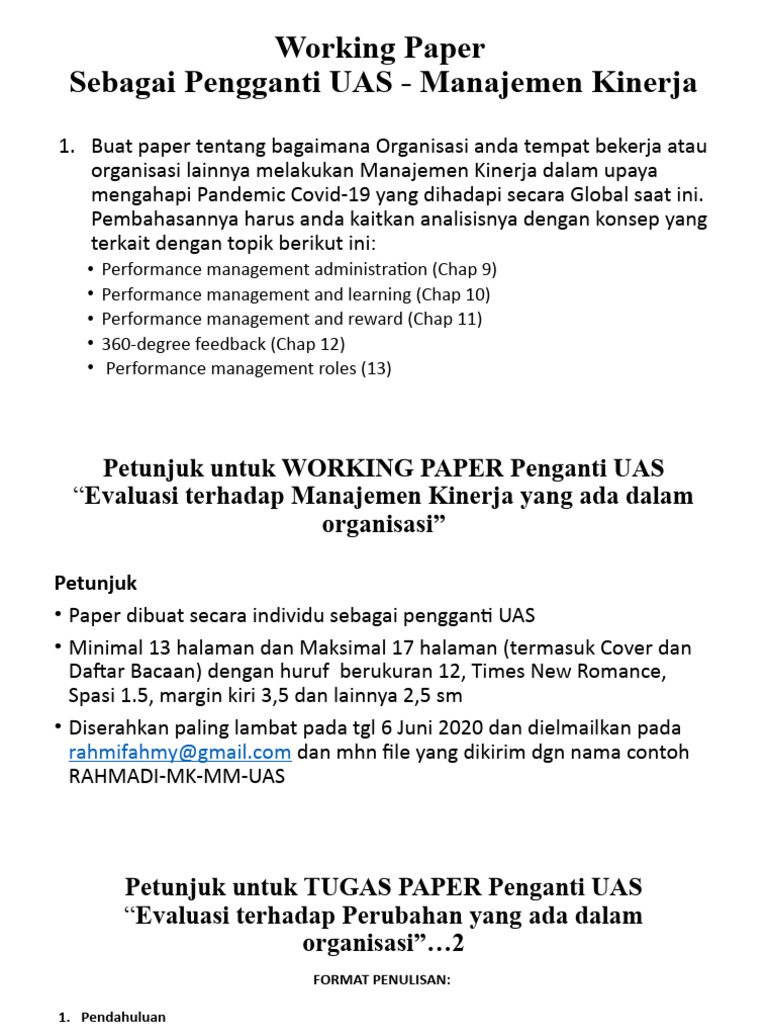 Working Paper - Sebagai Pengganti UAS | PDF