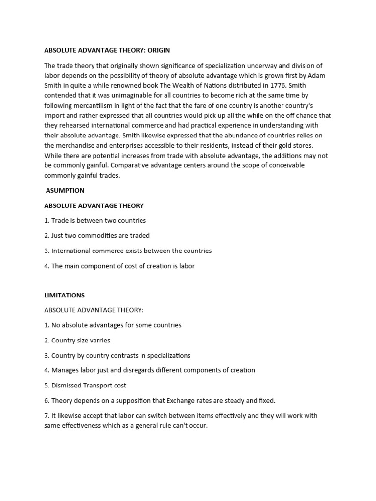 Absolute Advantage Theory Overview | PDF