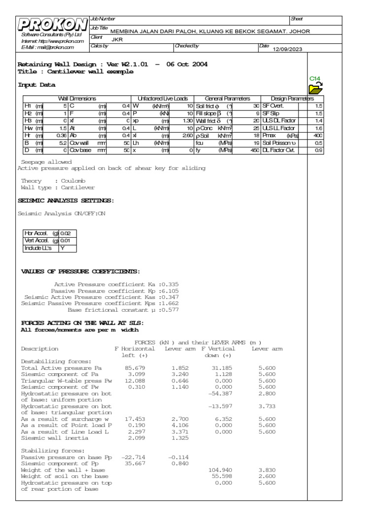 Retaining Wall 5M | PDF | Force | Pressure