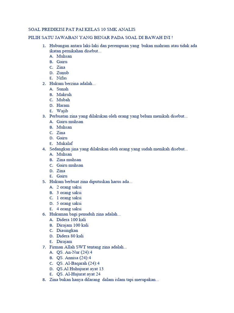 Prediksi Soal Pat Pai SMK 2020 | PDF