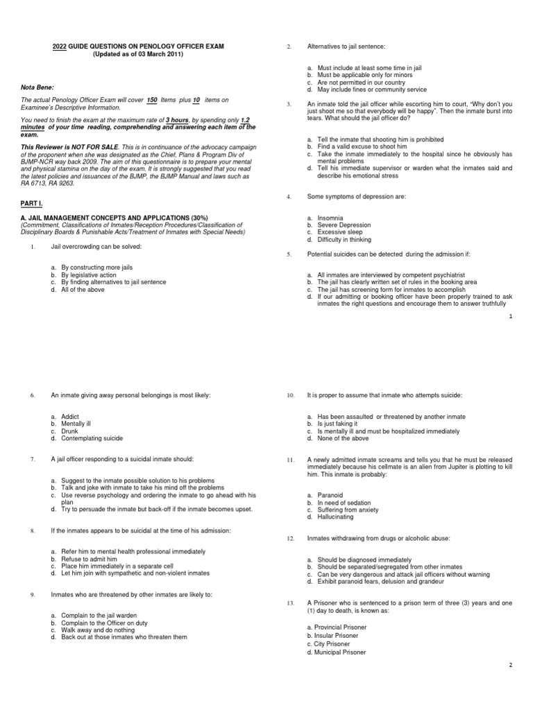 Penology Exam Reviewer | PDF | Prison | Mental Disorder