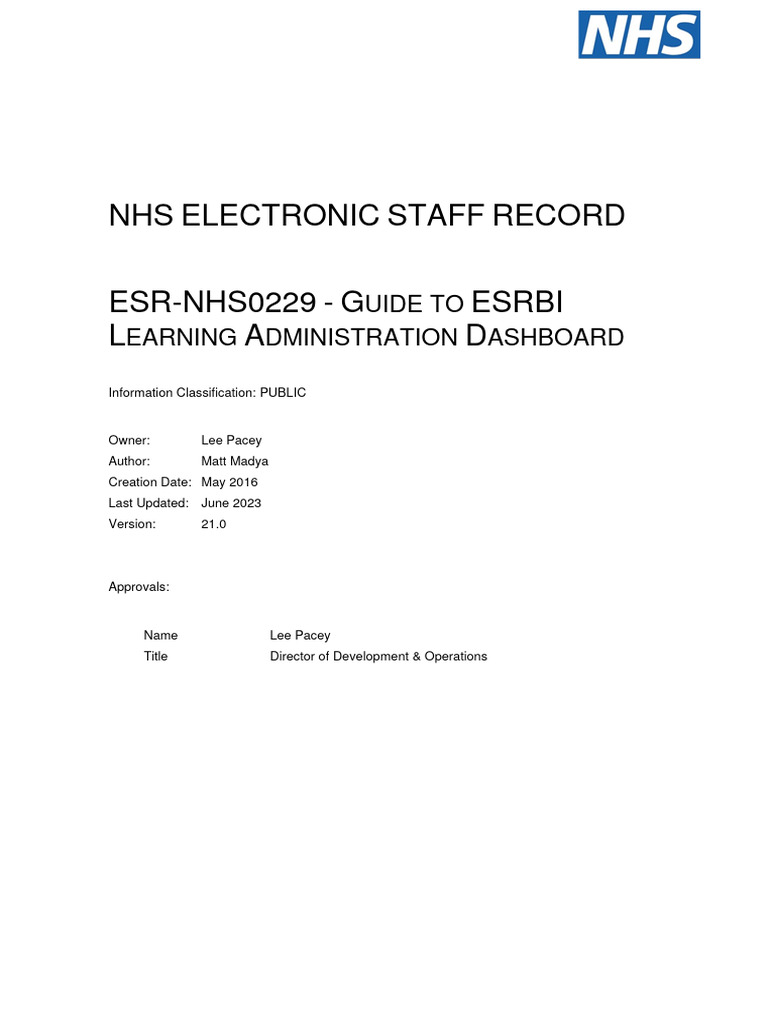 ESR-NHS0229 Guide To ESRBI Learning Administration Dashboard 21.0 | PDF ...