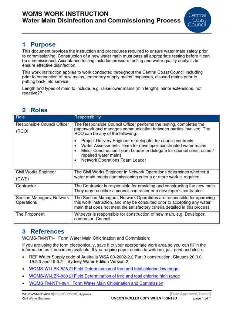 Water Main Disinfection Procedures | PDF | Water | Chlorine
