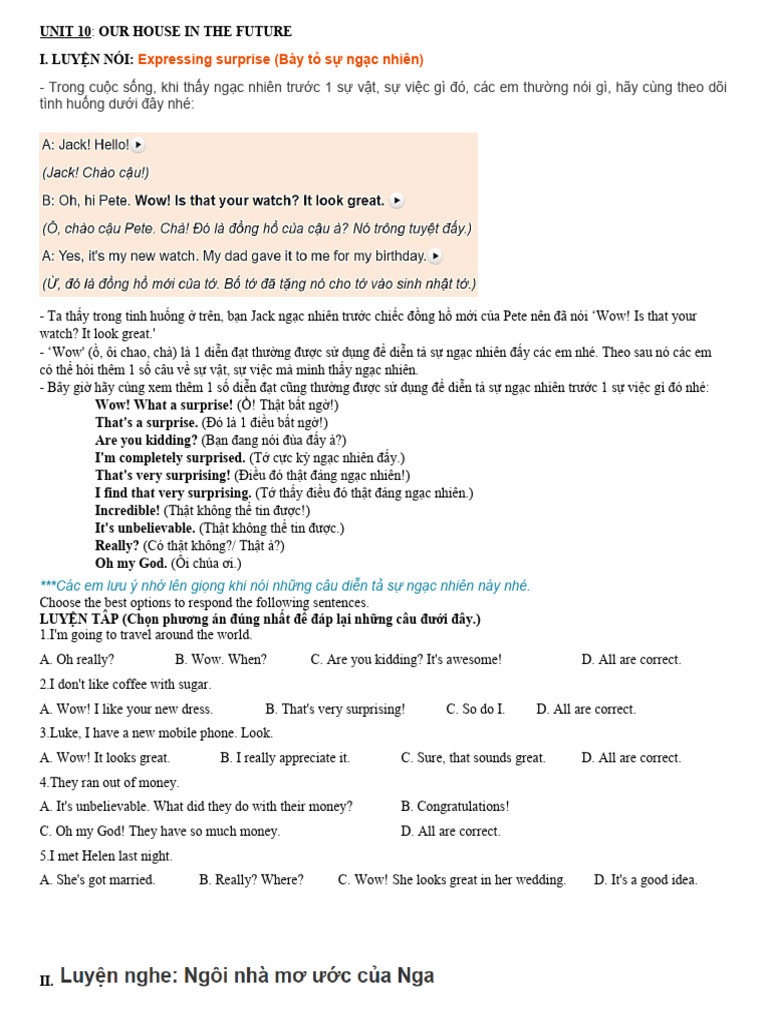 BT Anh 8 - Unit 10 | PDF