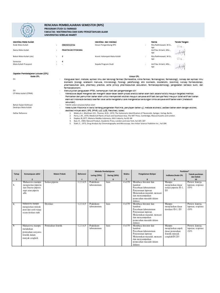 Form Baru RPS Praktikum Fitokimia D3 | PDF