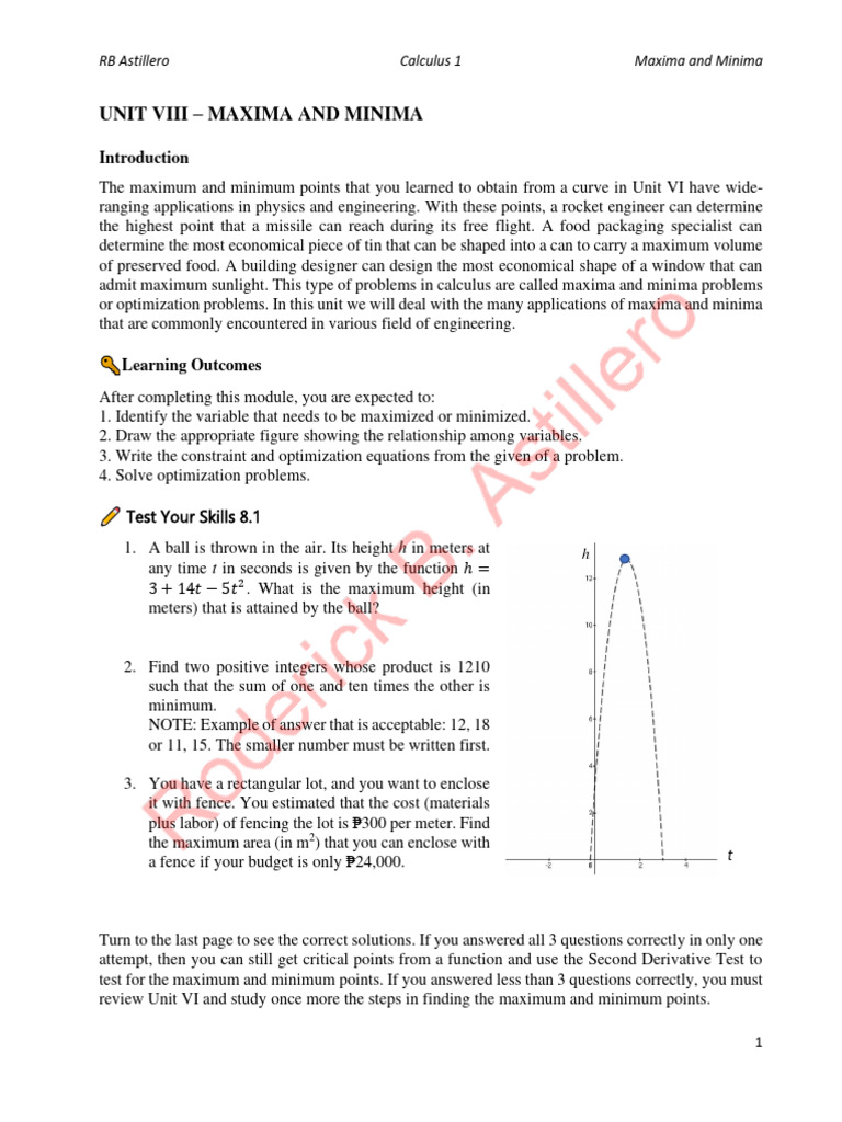Unit8 - Maxima Minima | PDF | Mathematical Optimization | Equations