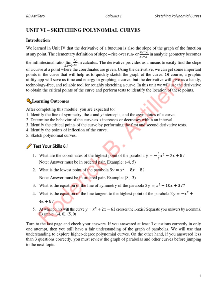 Unit6 - Sketching Polynomial Curves | PDF | Asymptote | Slope