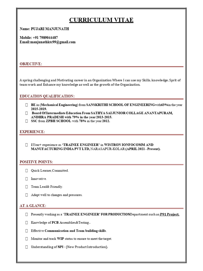 P.manju CV EDIT | PDF | Career & Growth