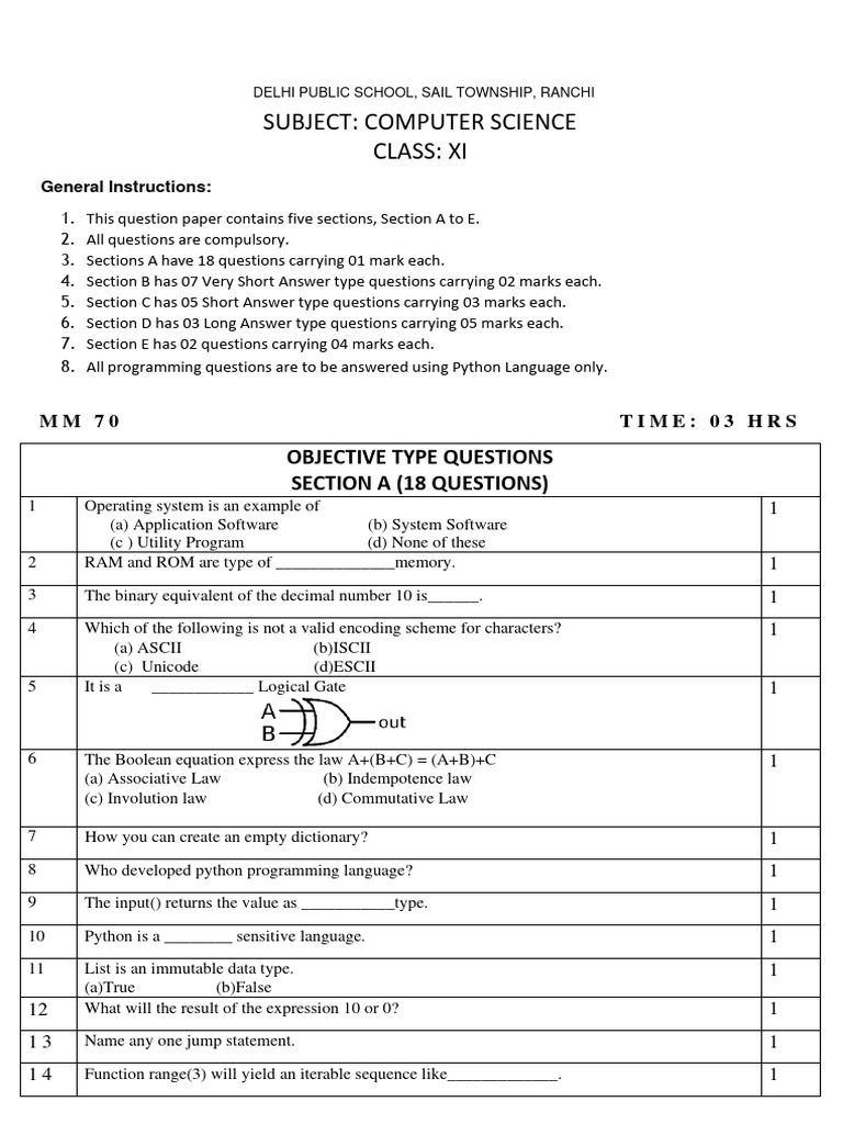 Class XI Computer Science Half-Yearly Exam | PDF | Data Type | String ...