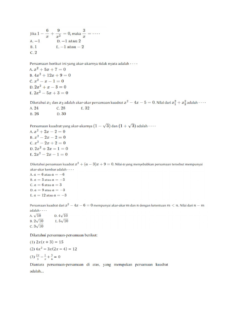 Soal Persamaan Kuadrat | PDF