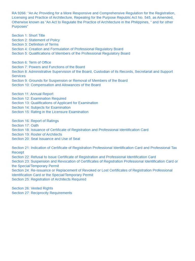 RA 9266: Architecture Practice Regulation | PDF