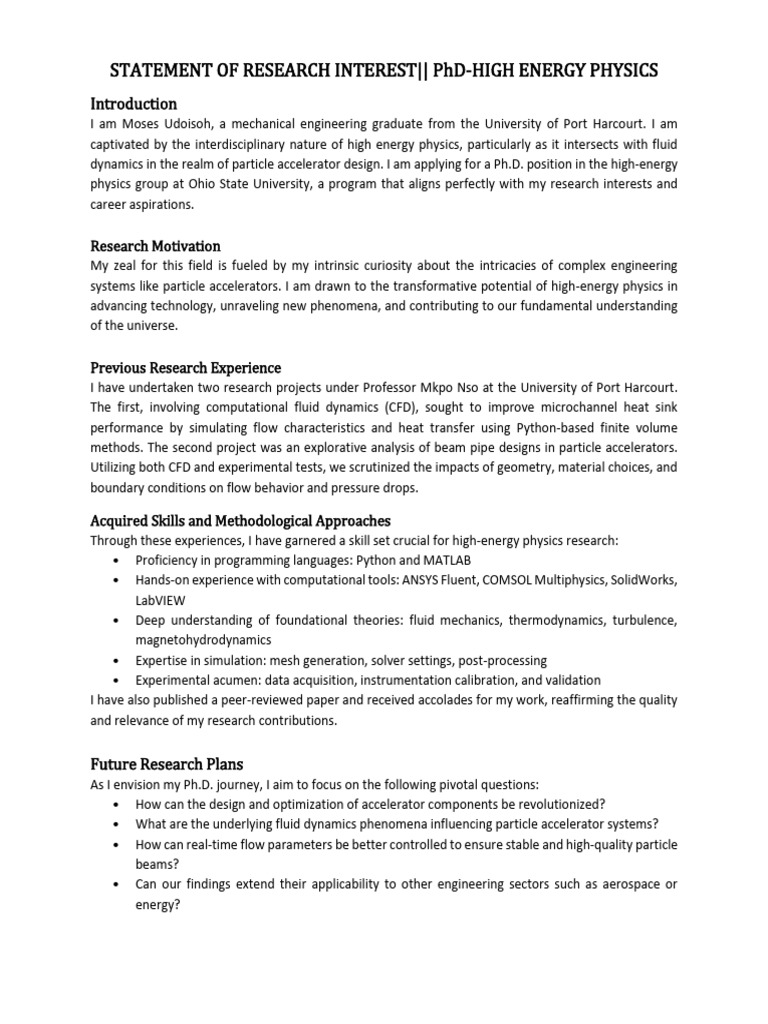Statement of Research Interest - Phd-High Energy Physics | PDF ...