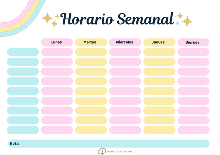 Horario Escolar Semanal Colores Pastel | PDF