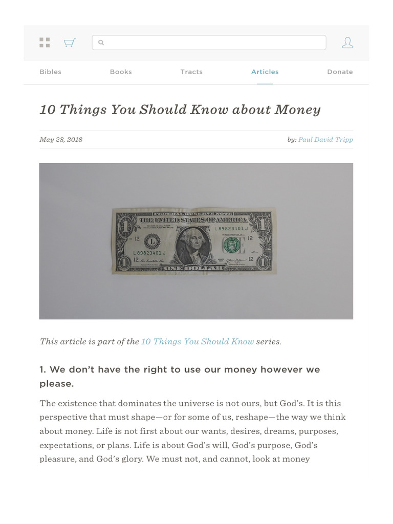 10 Things You Should Know About Money Crossway Articles | Download Free ...
