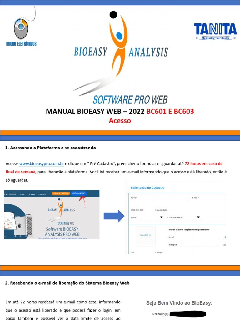 Manual do Bioeasy Web 2022 BC601/BC603 | PDF | Tablets | Informática