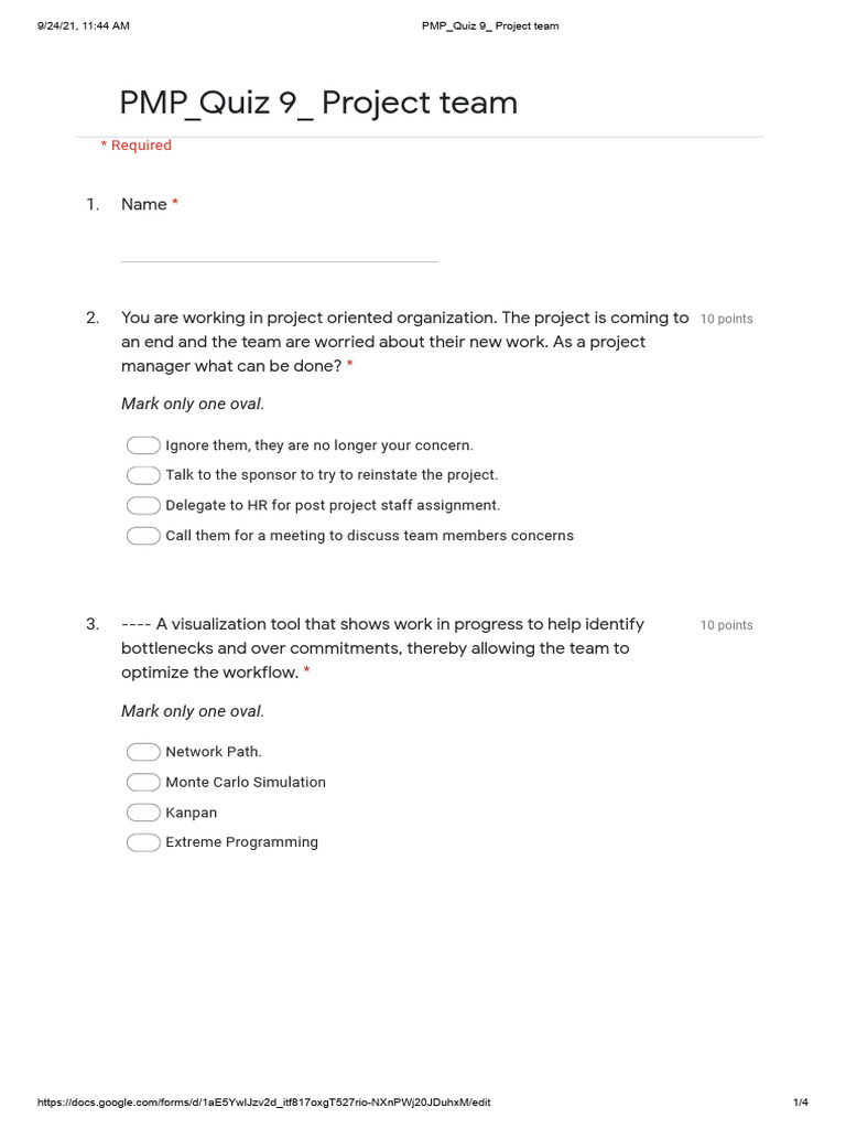 PMP - Quiz 9 - Project Team | PDF | Business