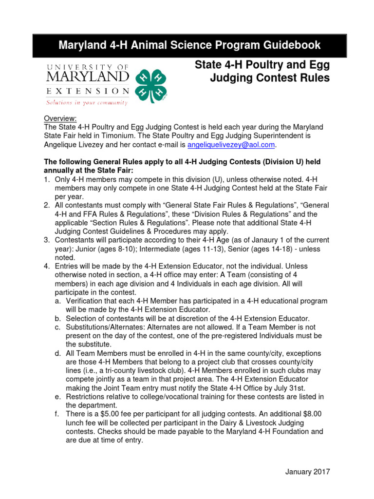 State 4-H Poultry and Egg Judging Contest Rules-2017 | PDF