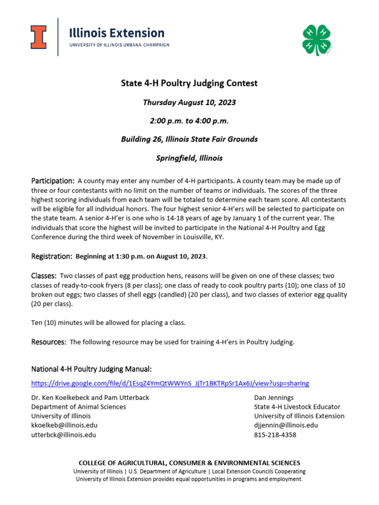 2023 State Poultry Judging Contest | PDF | Agriculture | Food And Drink