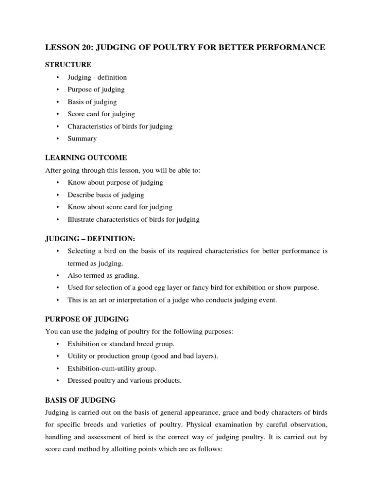 Judging of Poultry For Better Performance | PDF | Poultry | Birds