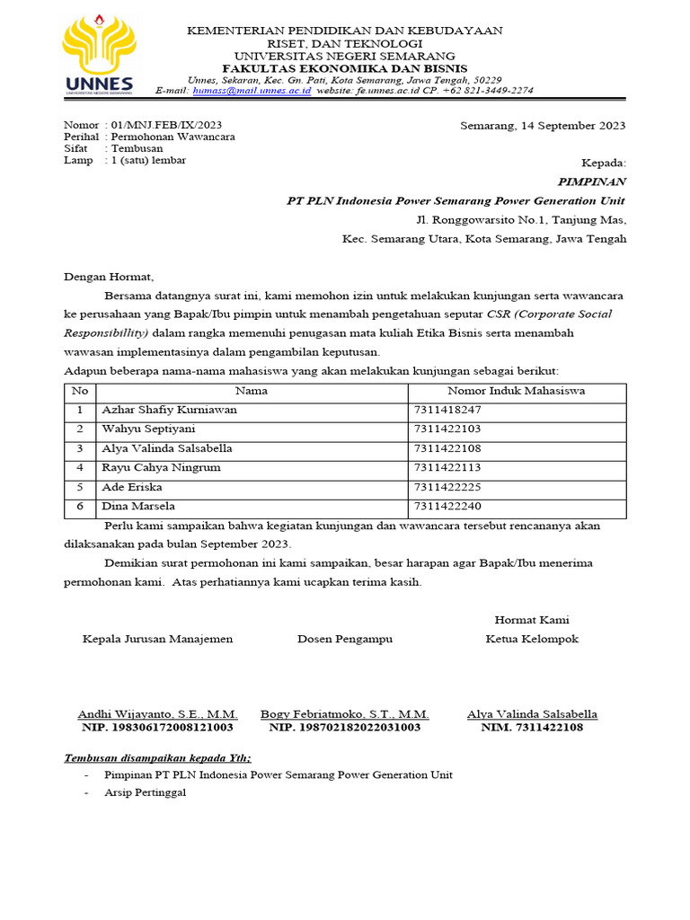 Surat Permohonan Izin PT PLN-1 | PDF